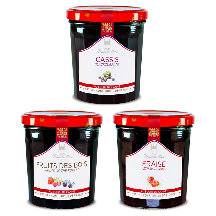 Lot de 3 confitures de fruits rouges fraise, cassis et fruits des bois ...